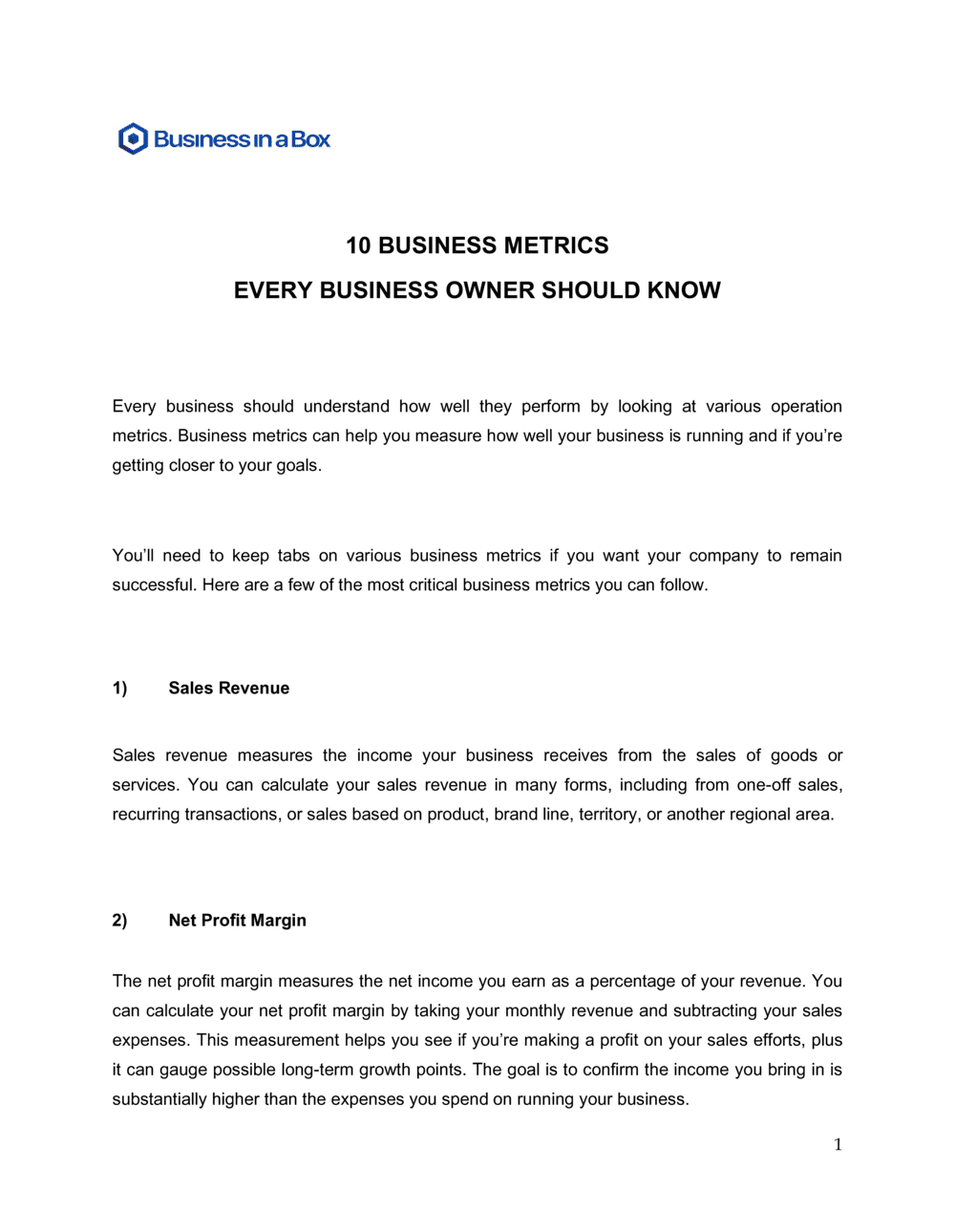 10 Business Metrics Every Business Owner Should Know Template (Download)