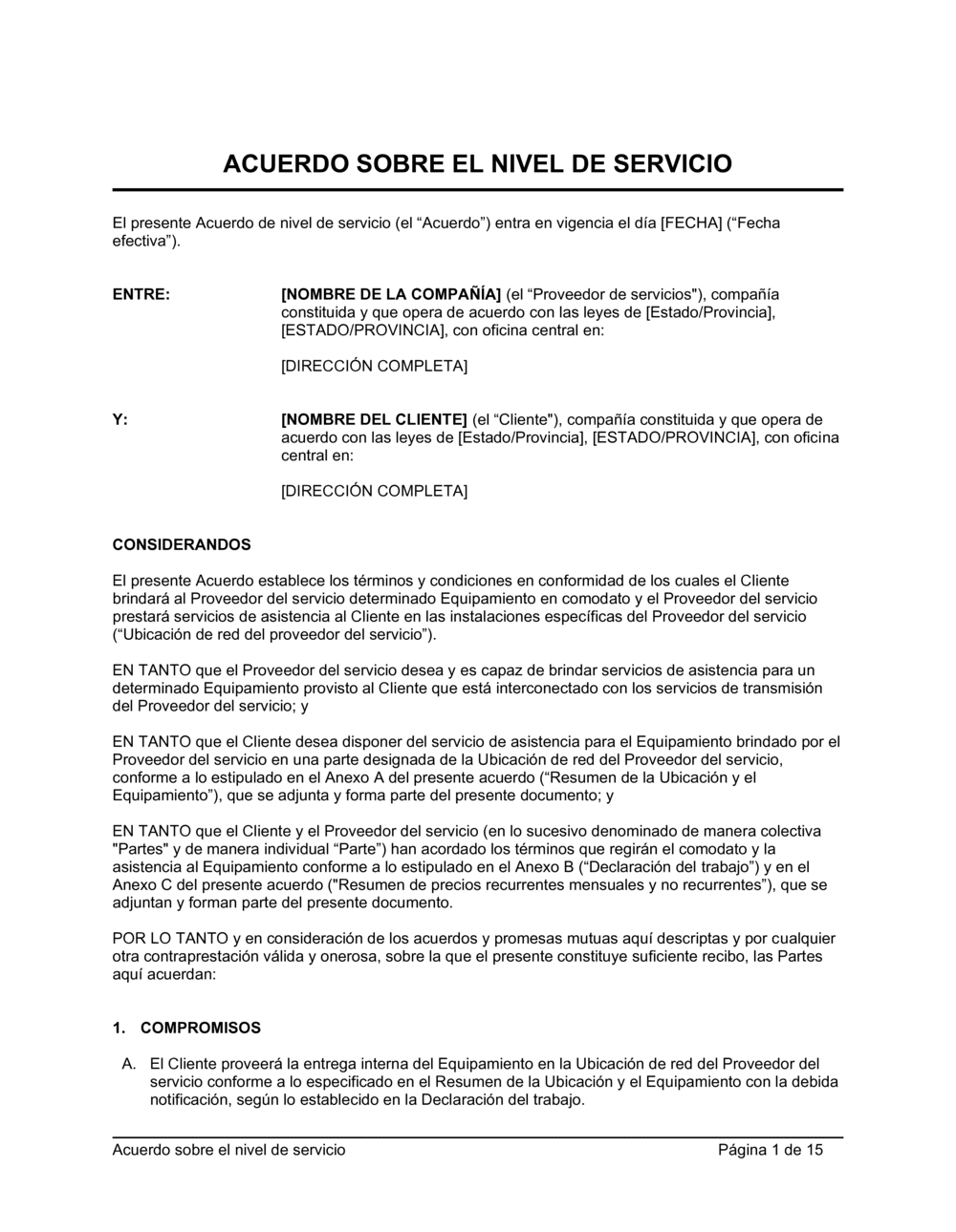 Acuerdo de nivel de servicio Plantilla (Word & PDF) - Prueba gratuita