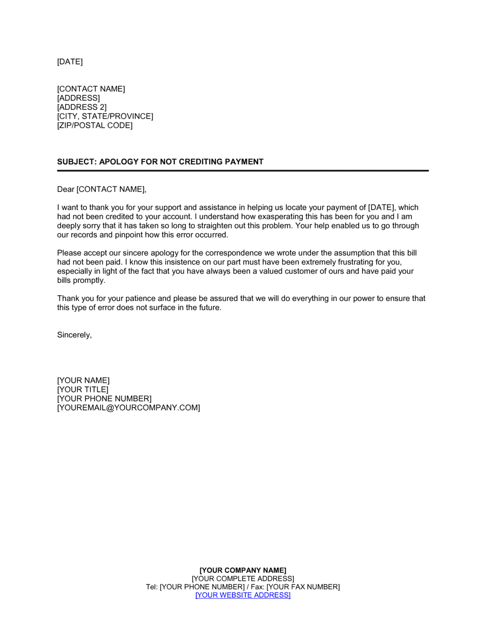 Apology for Not Crediting Payment Template [Free Download] Word & PDF