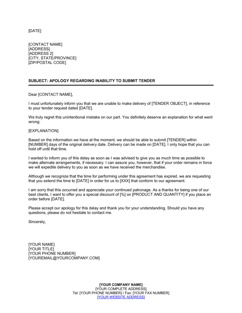 Apology Regarding Inability To Submit Tender Template By Business in Apology Regarding Inability To Submit Tender Template By Business in