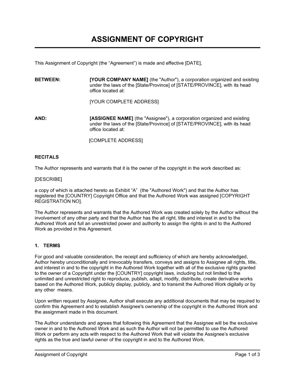 Copyright Assignment Agreement Template