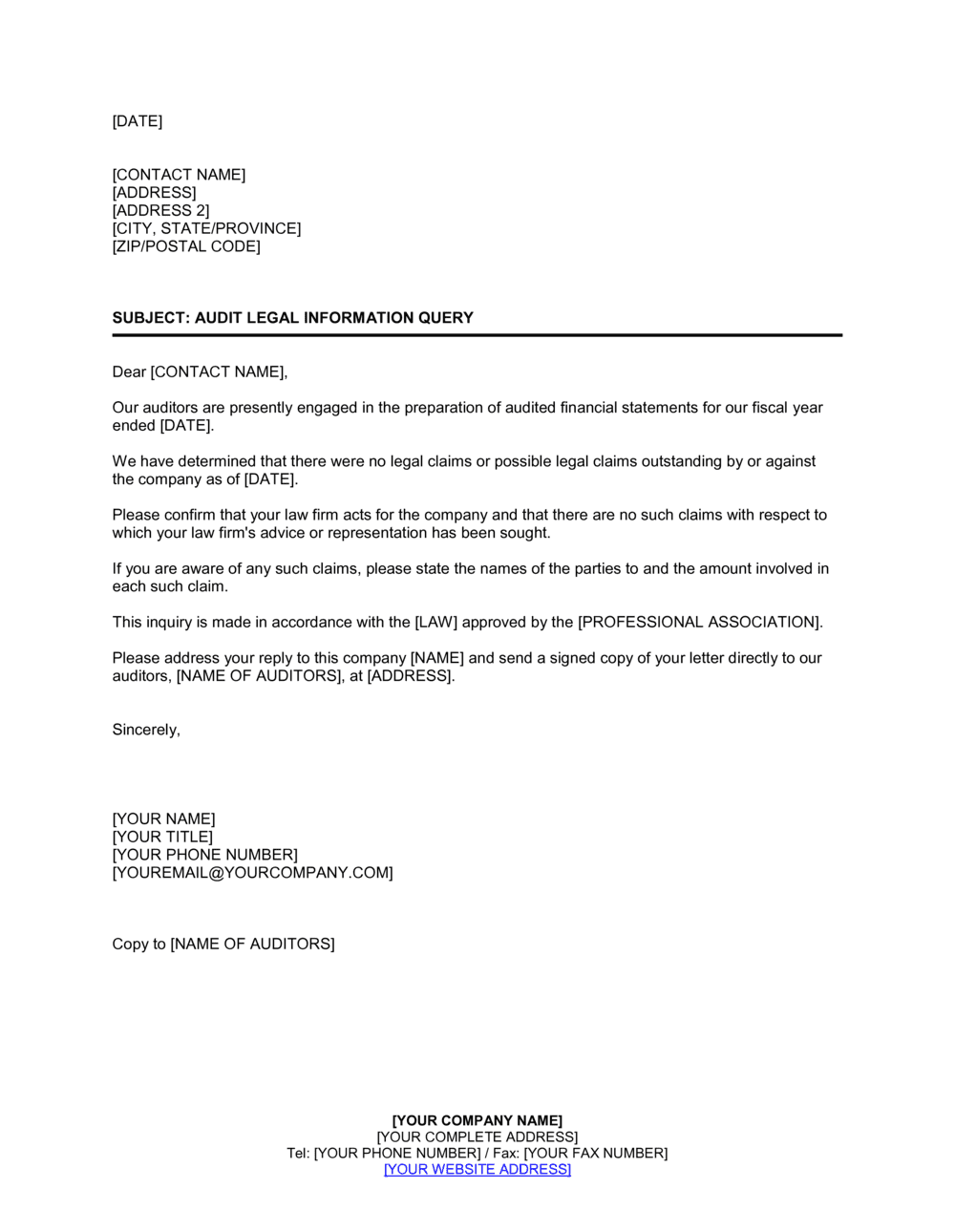 Audit Legal Confirmation Letter Sample Onvacationswall