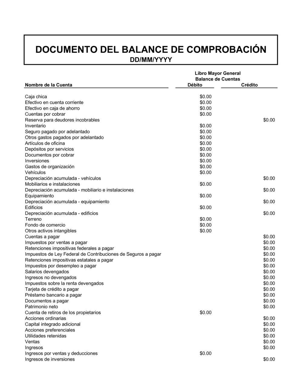 Balance de comprobación Plantilla (Word & PDF) - Prueba gratuita