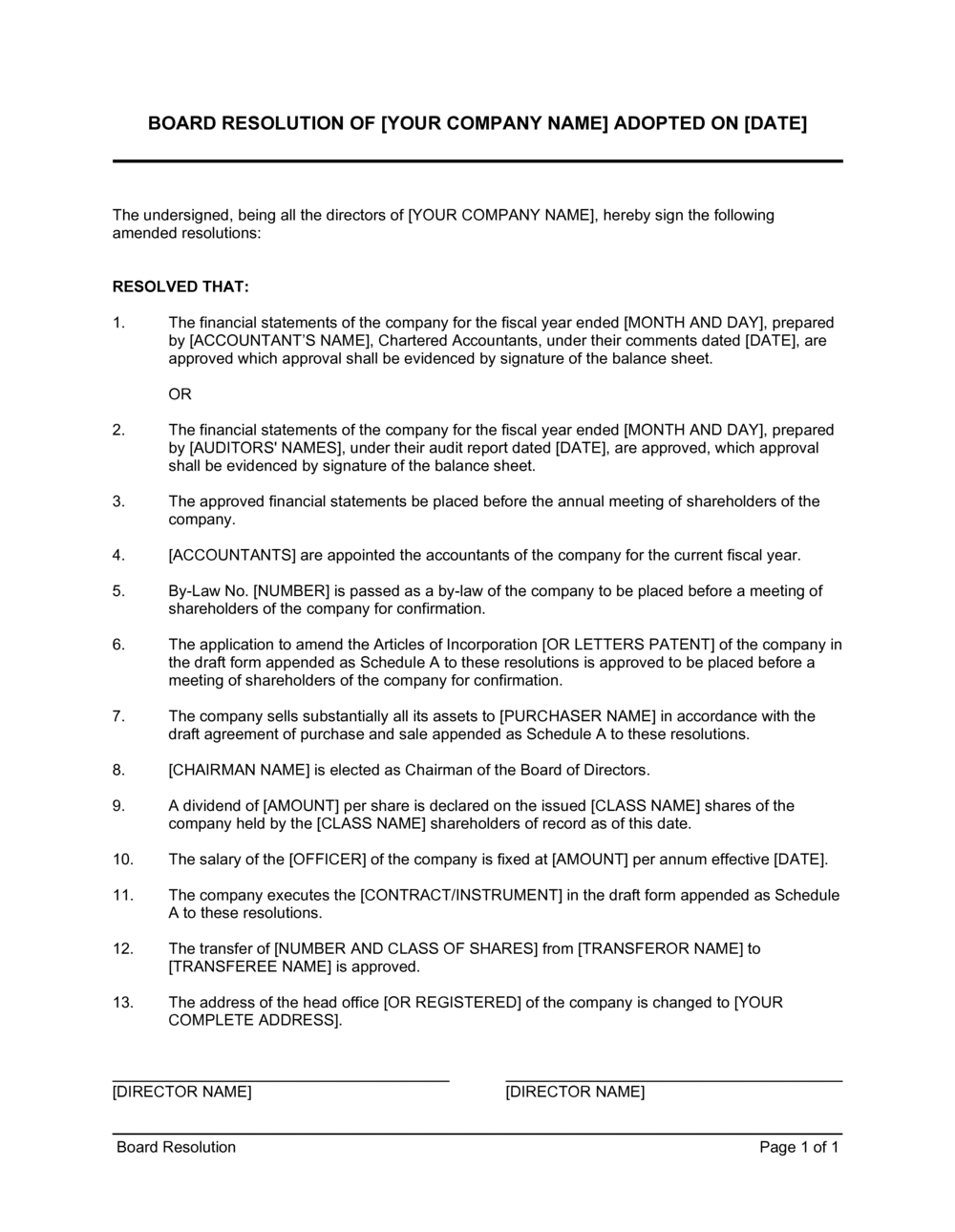 Board Resolution Template By Business in a Box 