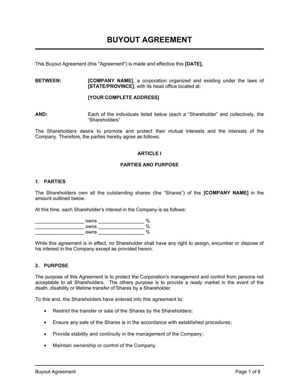 Buyout Agreement Template By Business in a Box 