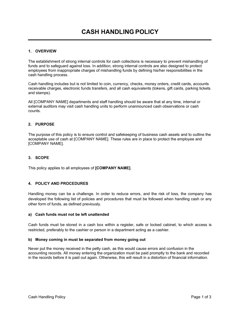 Cash Handling Policy Template By Business in a Box 