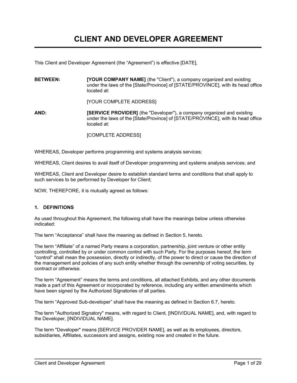Client And Developer Agreement Template By Business in a Box 