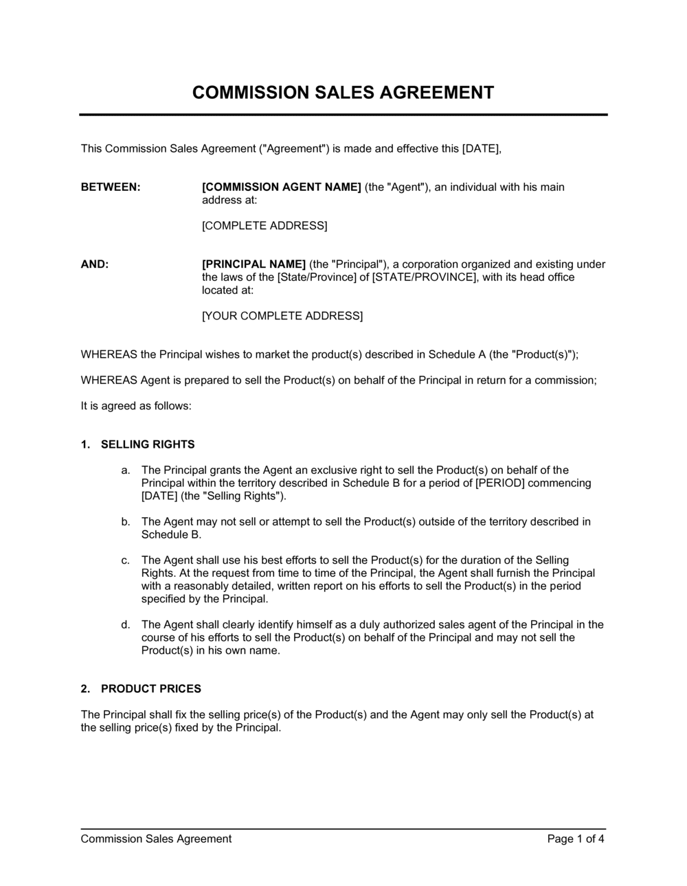 Commission Sales Contract Template Free Printable Templates