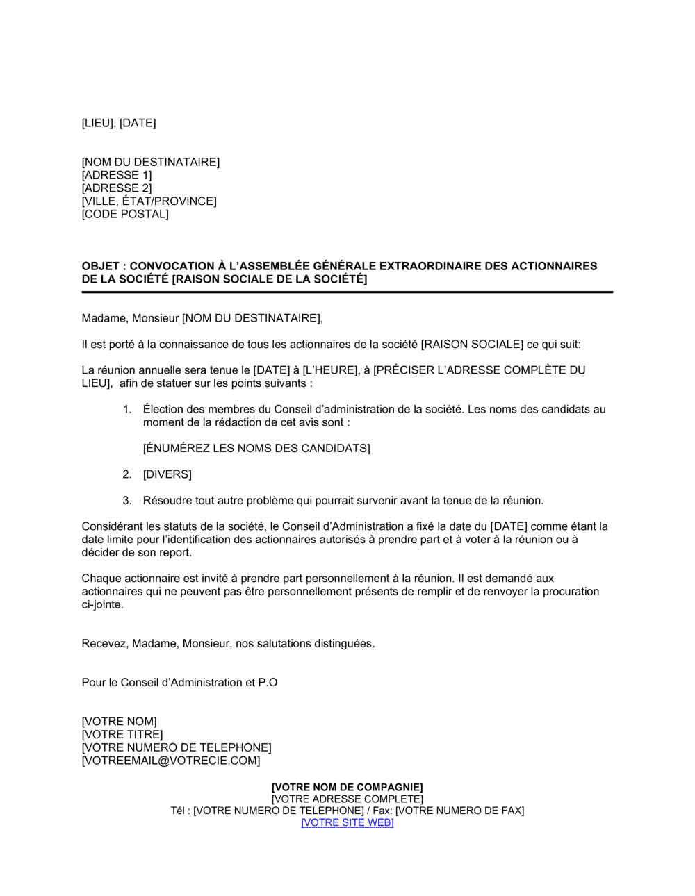 Convocation à l'assemblée générale extraordinaire (Download) Convocation à l'assemblée générale extraordinaire (Download)