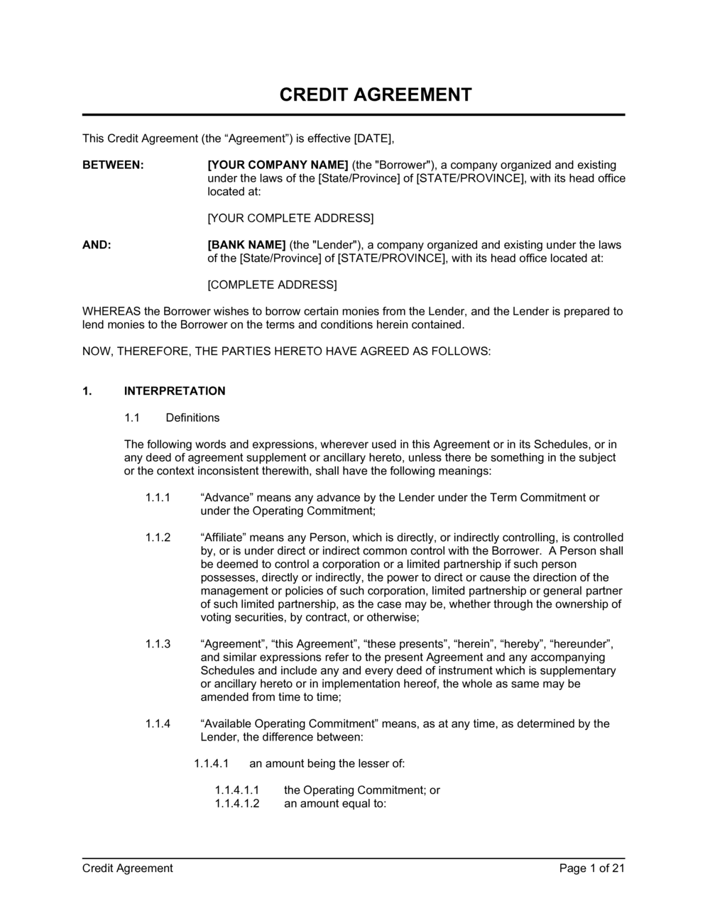  Finance Loan Agreement Template