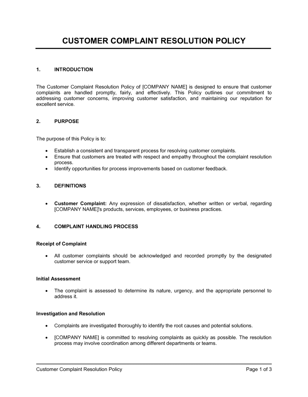 Customer Complaint Resolution Policy Template (Word & PDF) - Free Trial