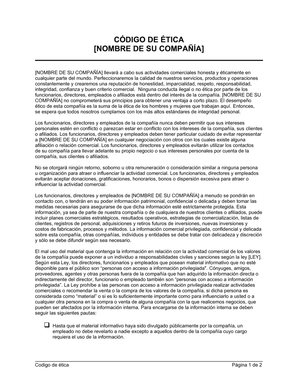 Código de ética Plantilla (Word & PDF) - Prueba gratuita