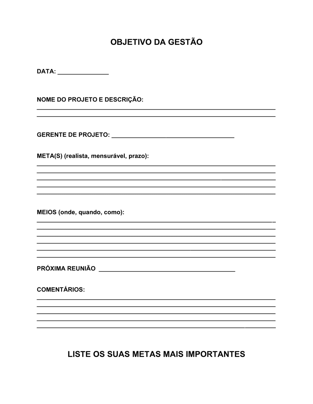 Definições de Objetivos de Um Minuto Modelo | Free Word & PDF