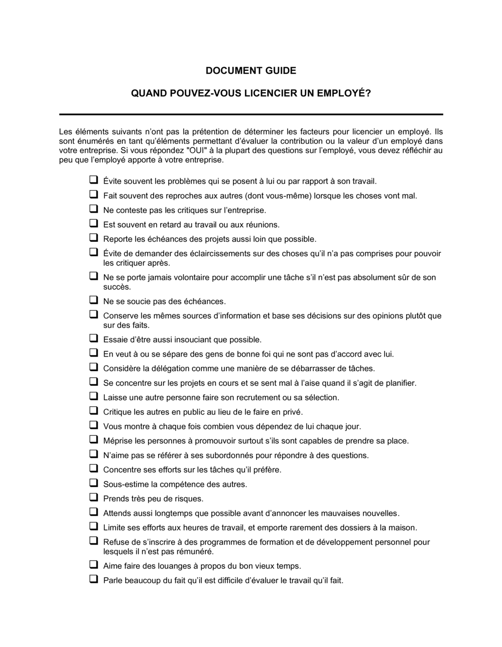 Document Guide Quand faut-il licencier un employé Modèle (Word & PDF ...