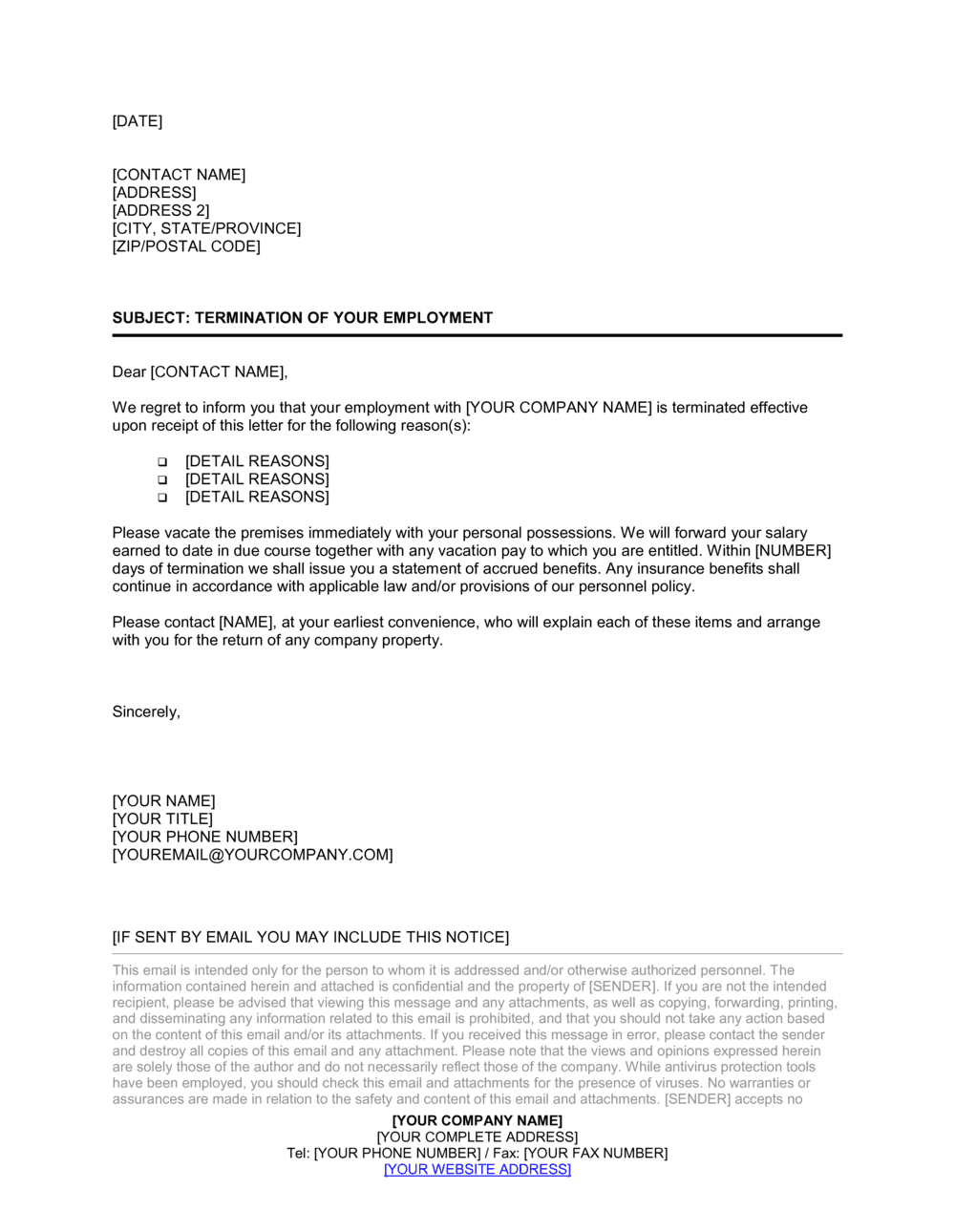 Employee Dismissal Letter Template By Business in a Box 