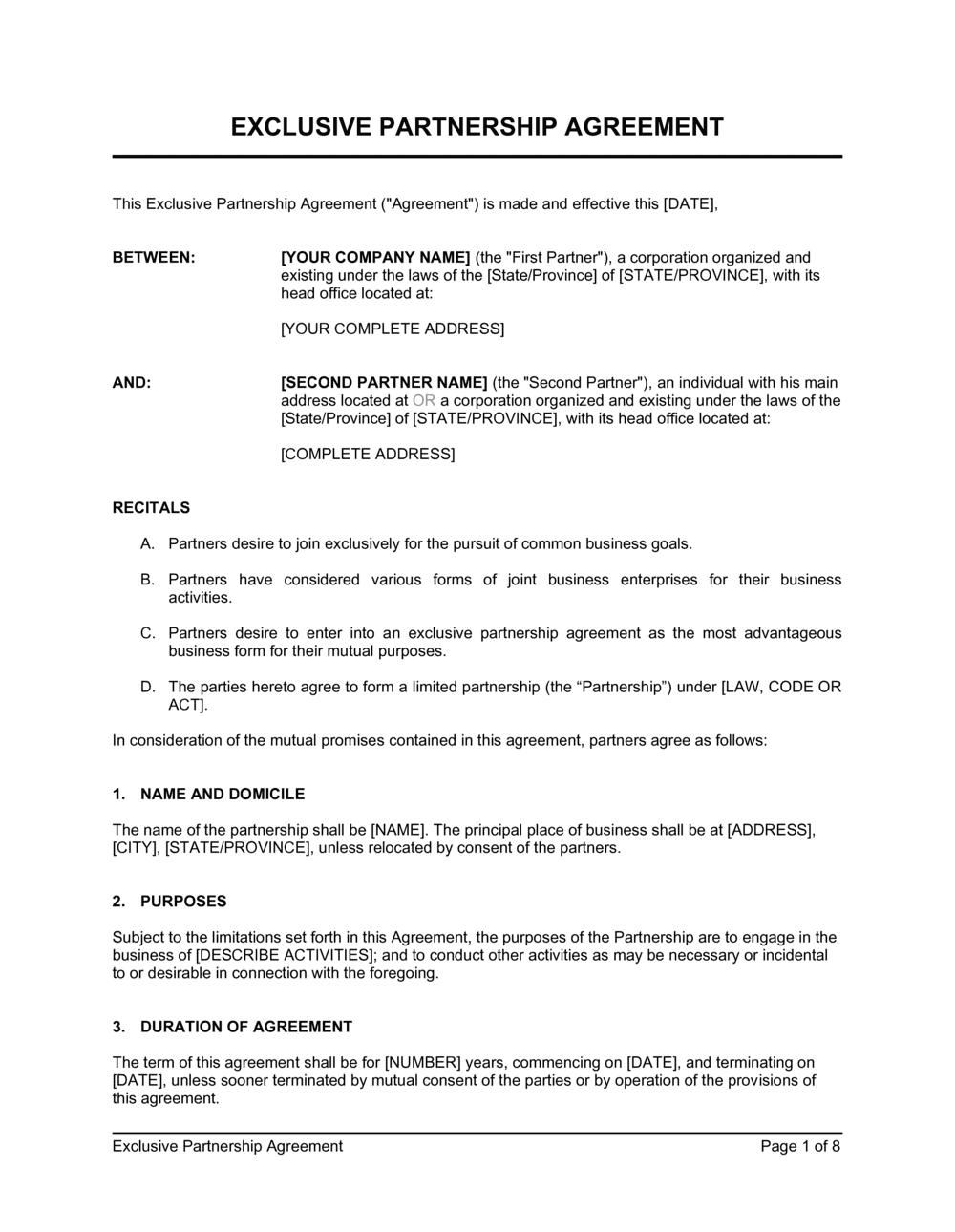 Exclusive Partnership Agreement Template By Business in a Box 