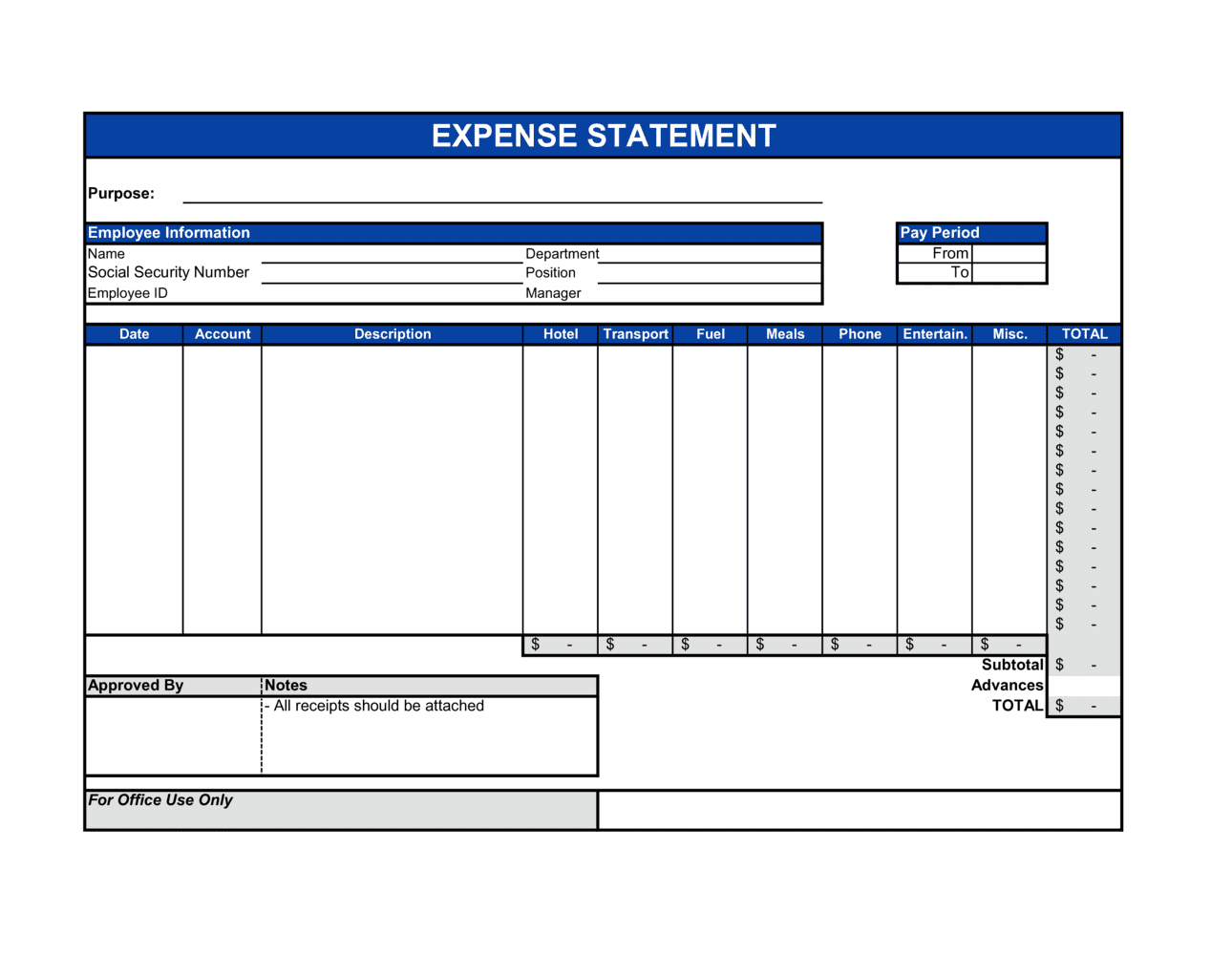 Expense Statement Template By Business in a Box 