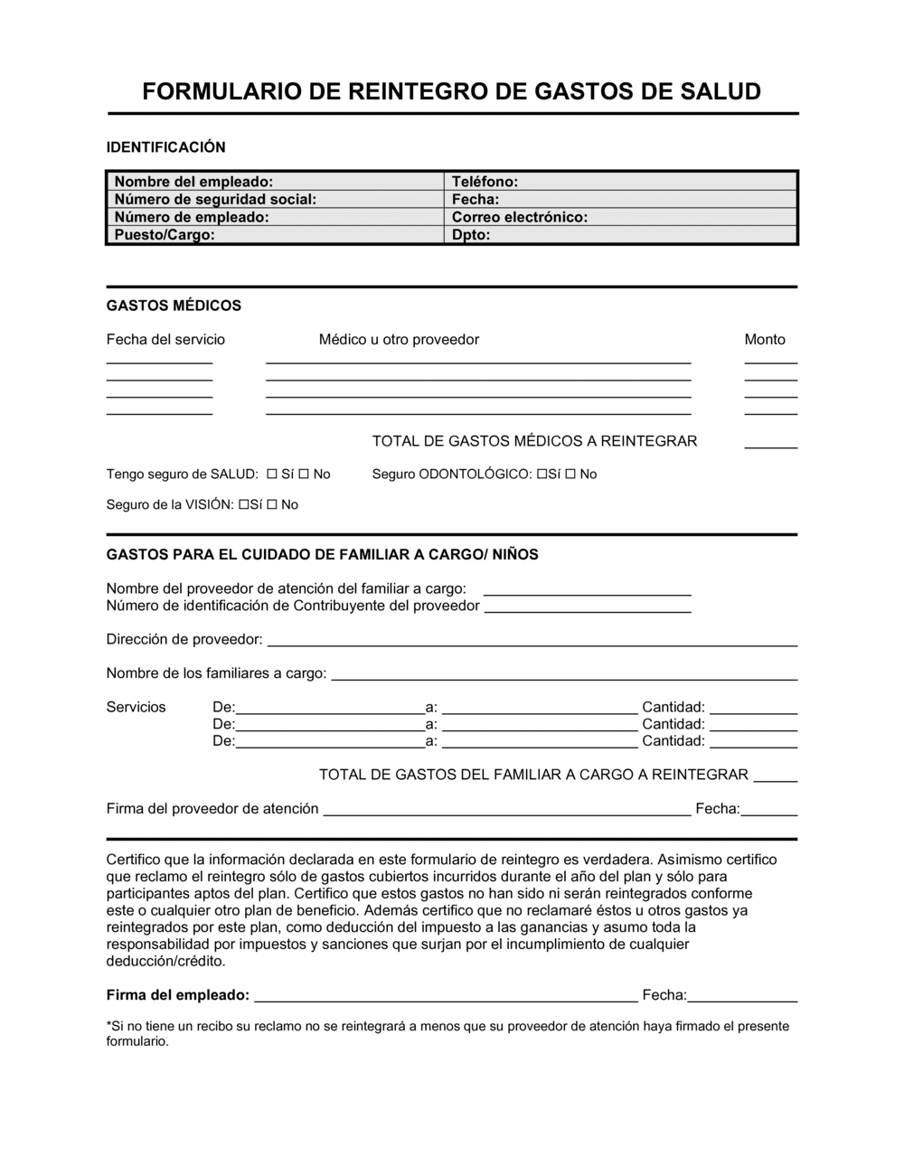 Formulario de reintegro por gastos médicos Plantilla (Word & PDF ...