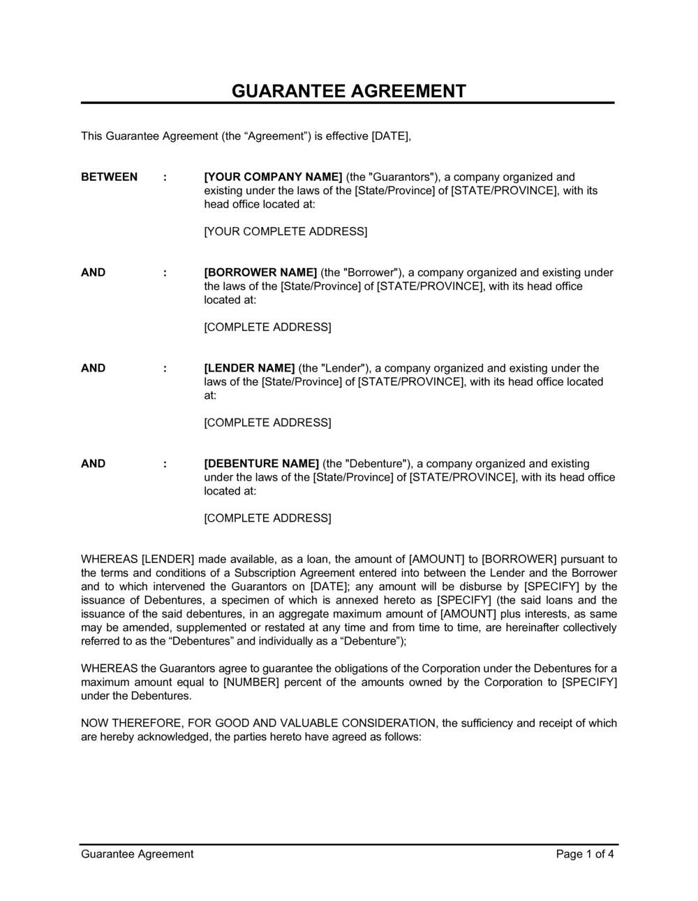 Guarantee Agreement Template By Business in a Box 
