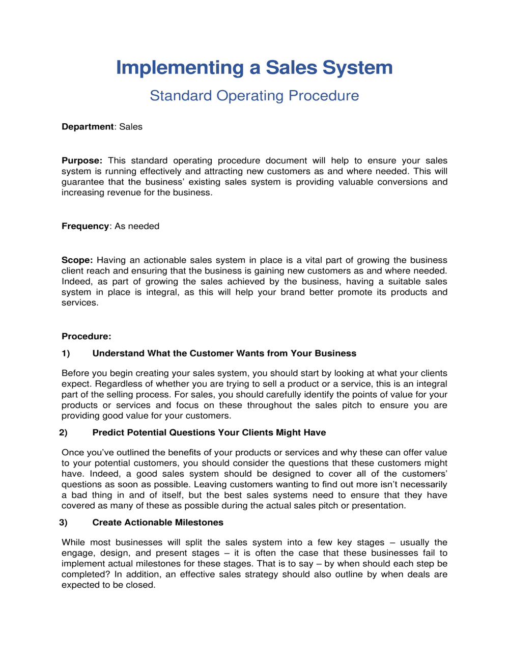 Implementing A Sales System Template (Word & PDF) - Free Trial