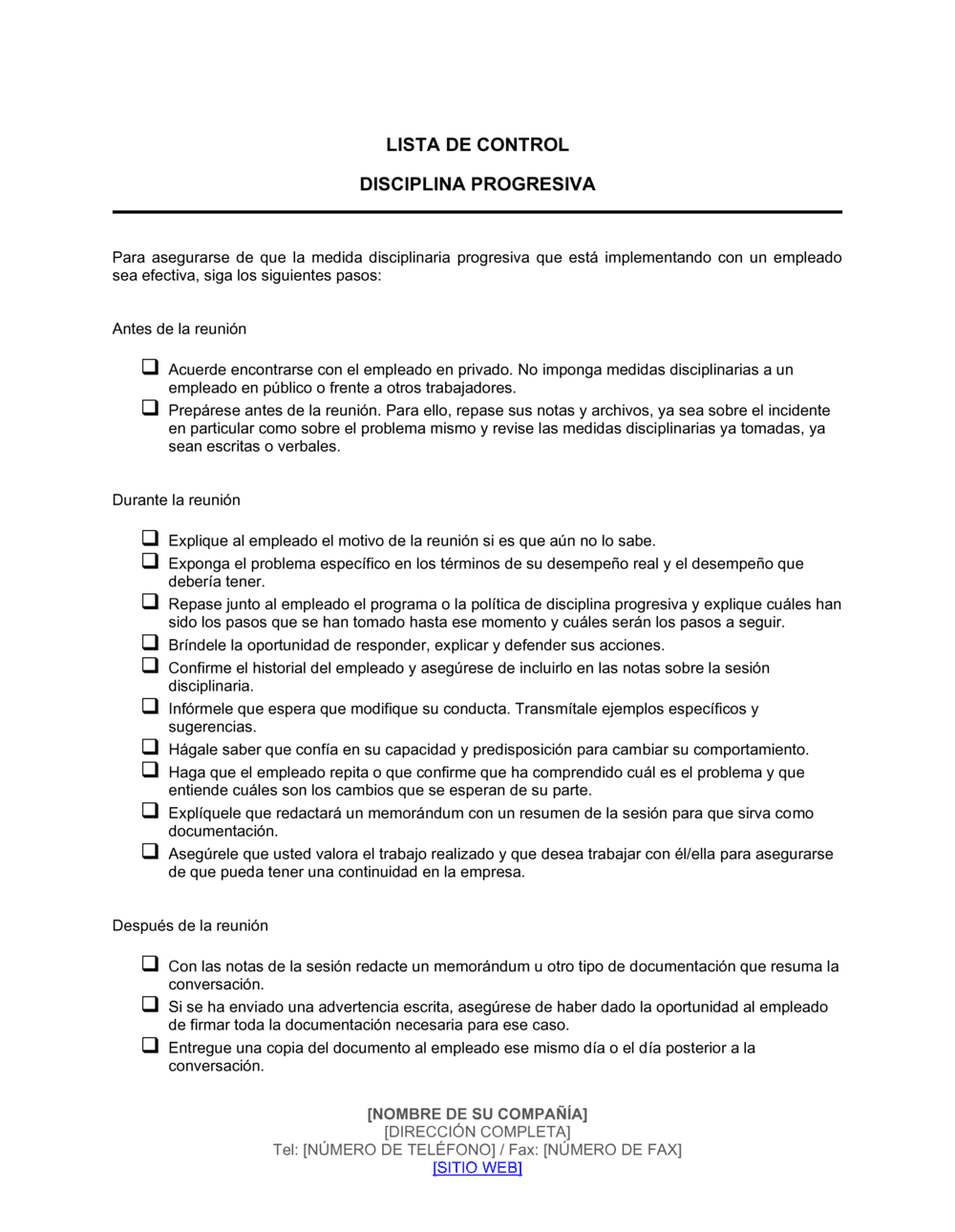 Lista de ítems a tener en cuenta disciplina progresiva Plantilla (Word ...
