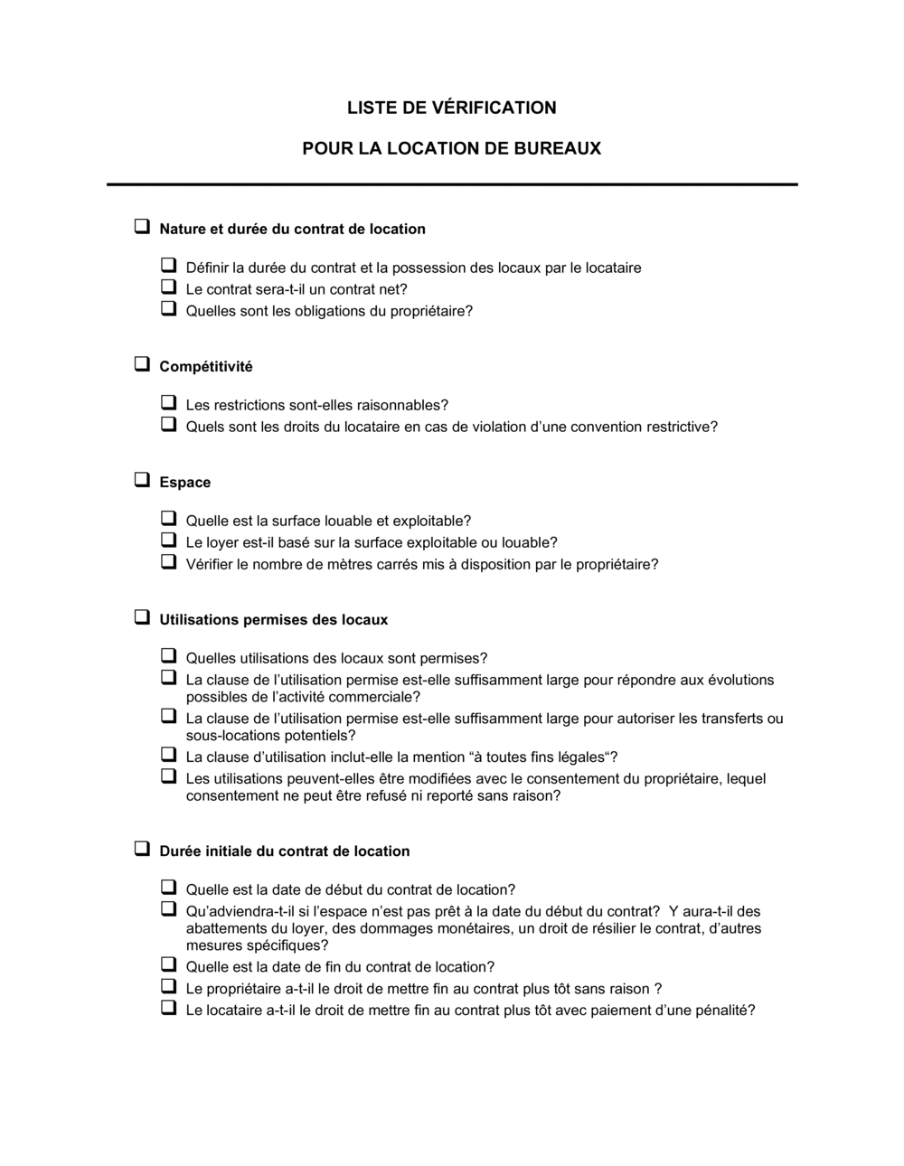 Liste de vérification pour la location de bureaux Modèle | Free Word & PDF