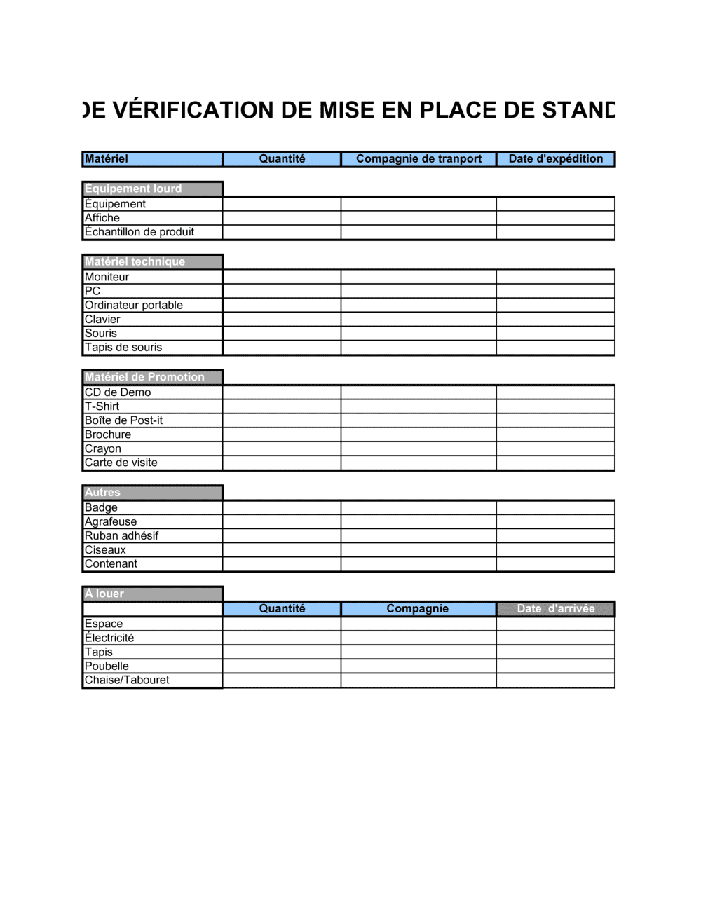 Liste de vérification Mise en place de stand pour salon Modèle (Word ...
