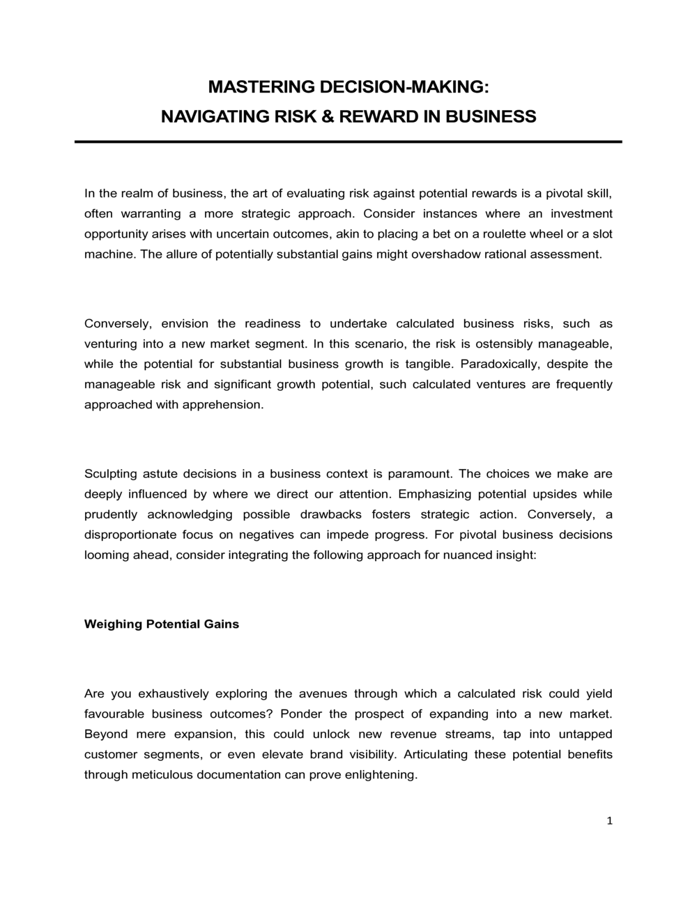Mastering Decision Making Navigating Risk and Reward In Business Template (Word & PDF) - Free Trial