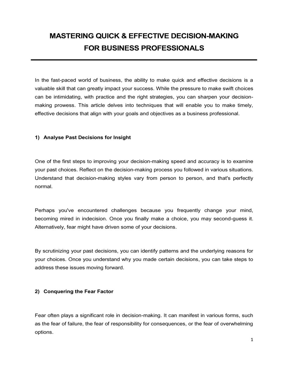 Mastering Quick and Effective Decision Making Template (Word & PDF) - Free Trial