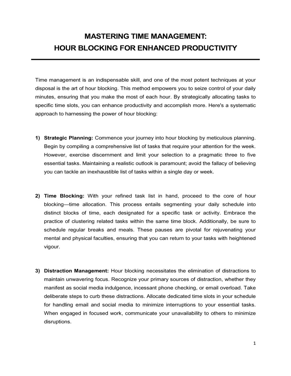 Mastering Time Management Hour Blocking Template [Free Download] Word & PDF