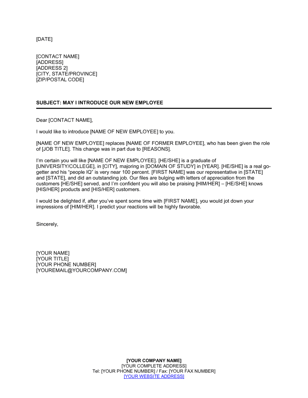Sample Letter Introducing New Employee To Clients Collection Letter