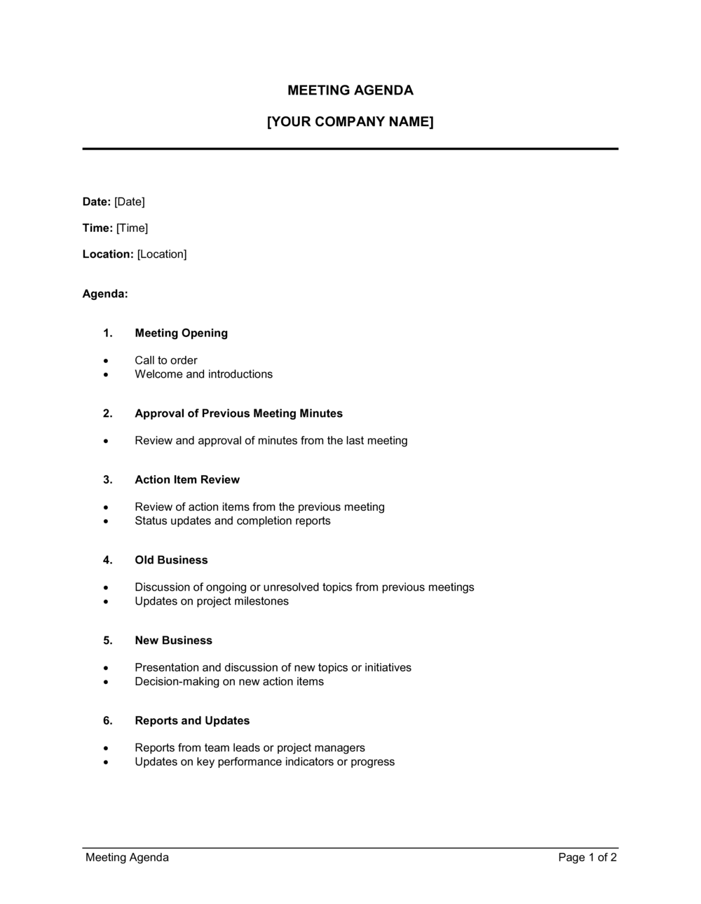 Format Of Meeting Agenda