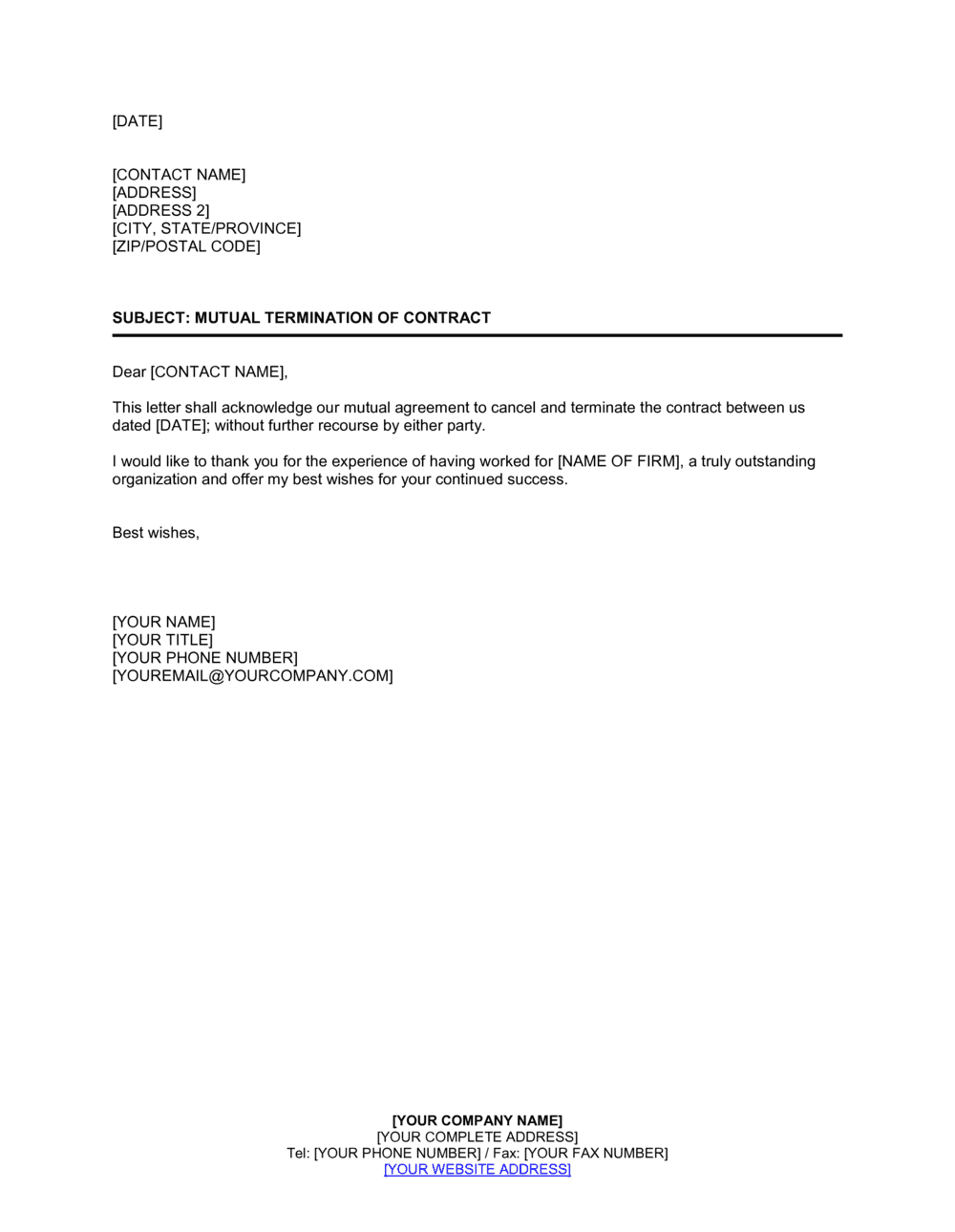Sample Termination Of Contract Letter For Your Needs Letter Template 