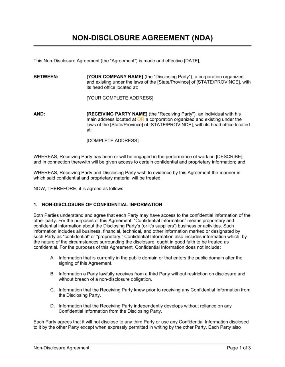 Non Disclosure Agreement Nda Template By Business in a Box 