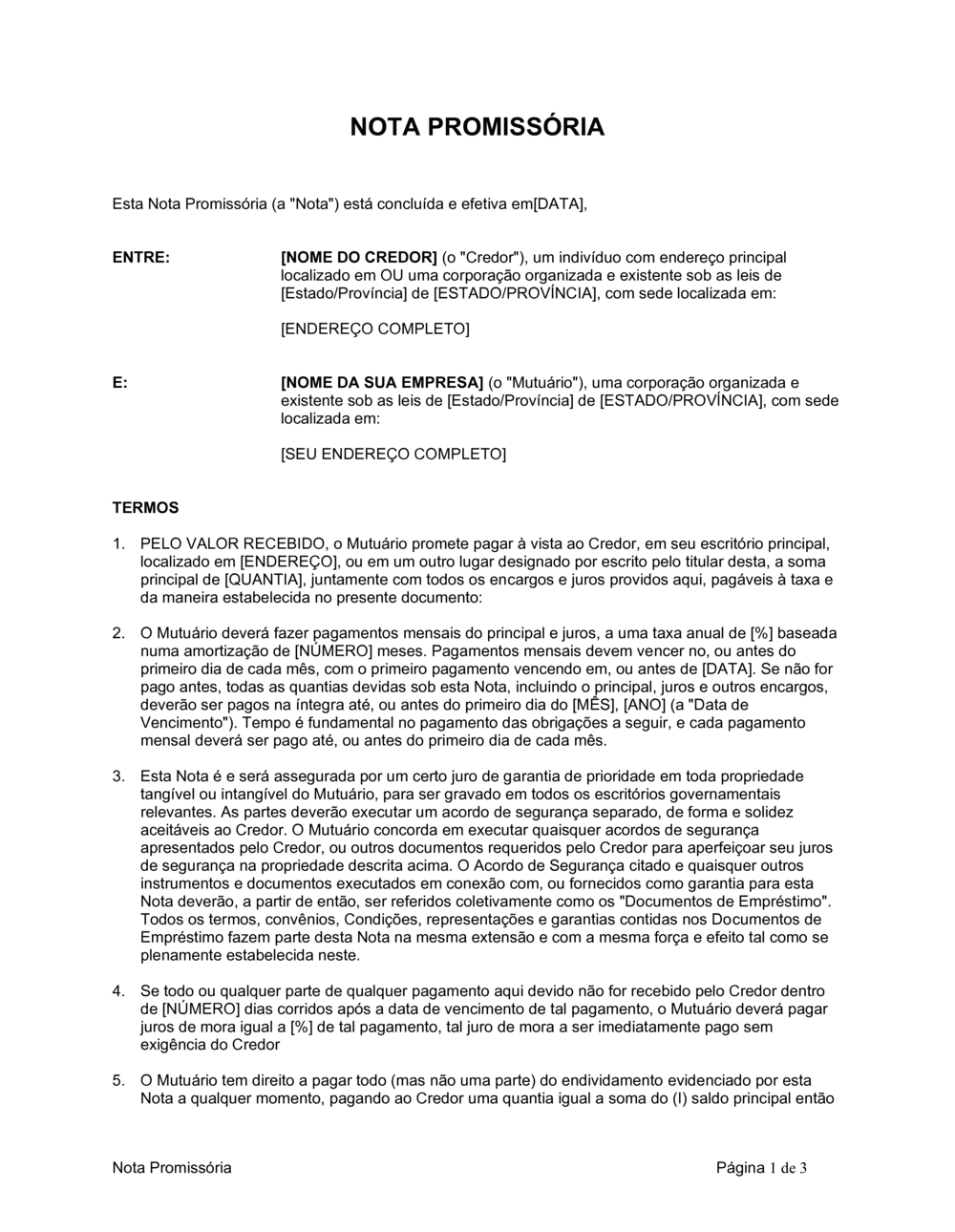 Nota Promissória Modelo (Word & PDF) - Teste grátis