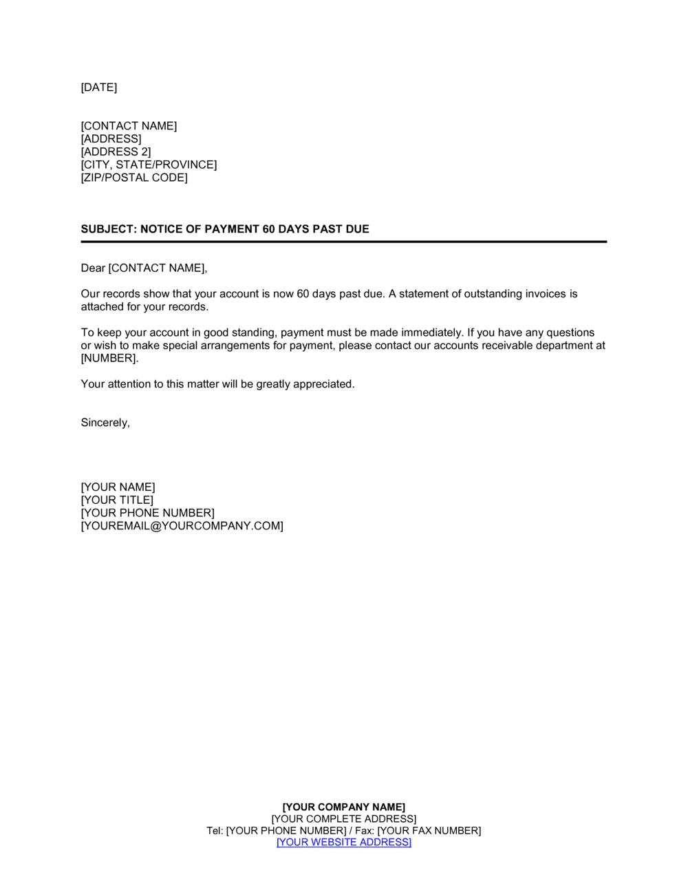 Notice Of Payment 60 Days Past Due Template By Business in a Box 