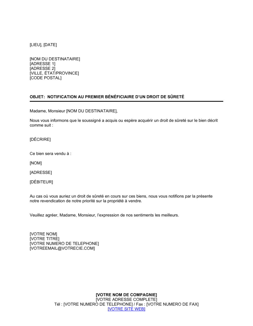 Notification d'une priorité au premier bénéficiaire d'un droit Modèle ...