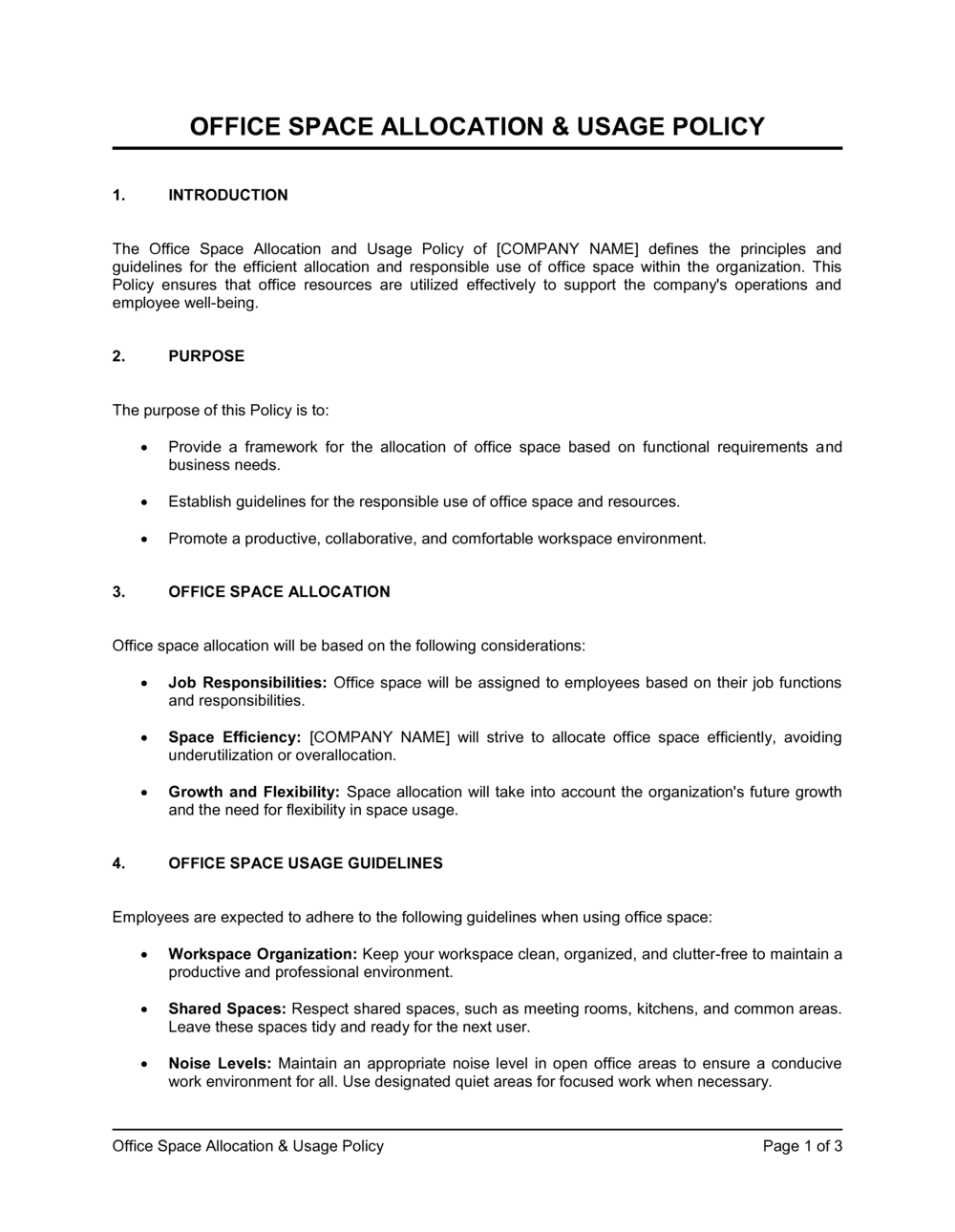Office Space Allocation And Usage Policy Template Word And Pdf Free Trial