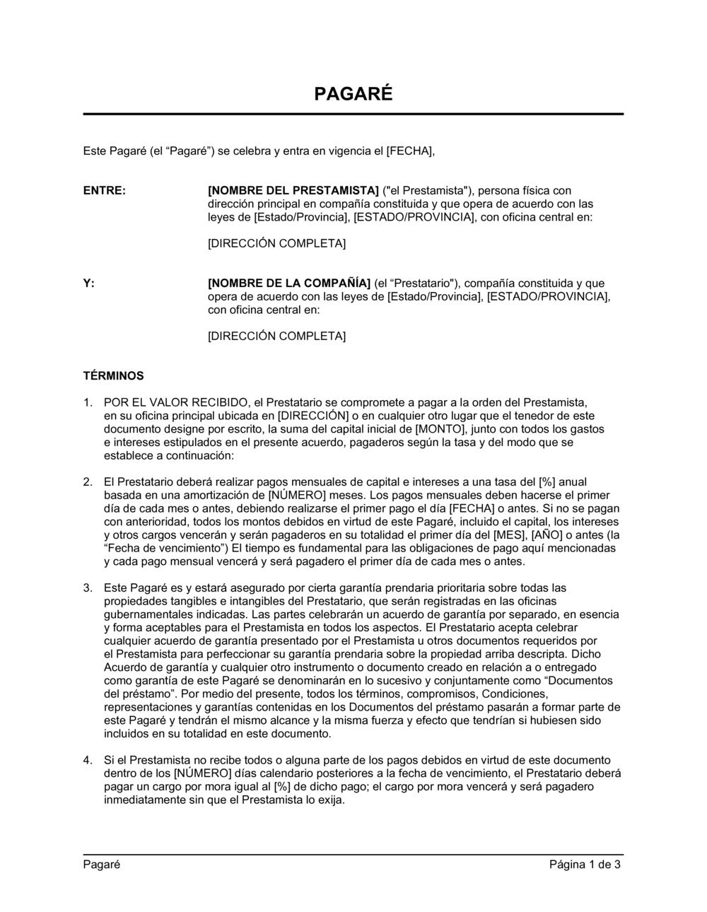 Pagaré [Free Download] Word & PDF