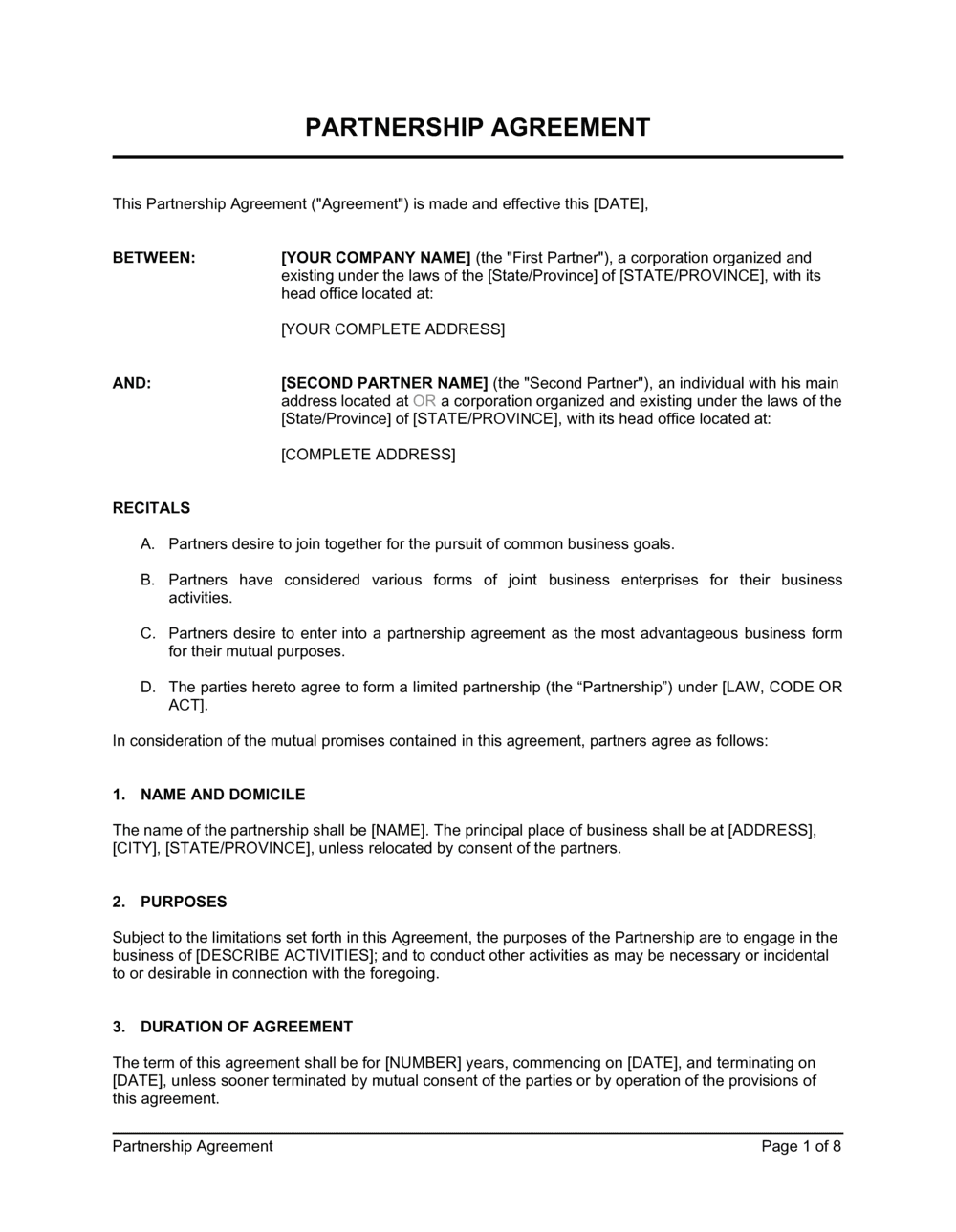 Free Business Partnership Agreement Template Uk