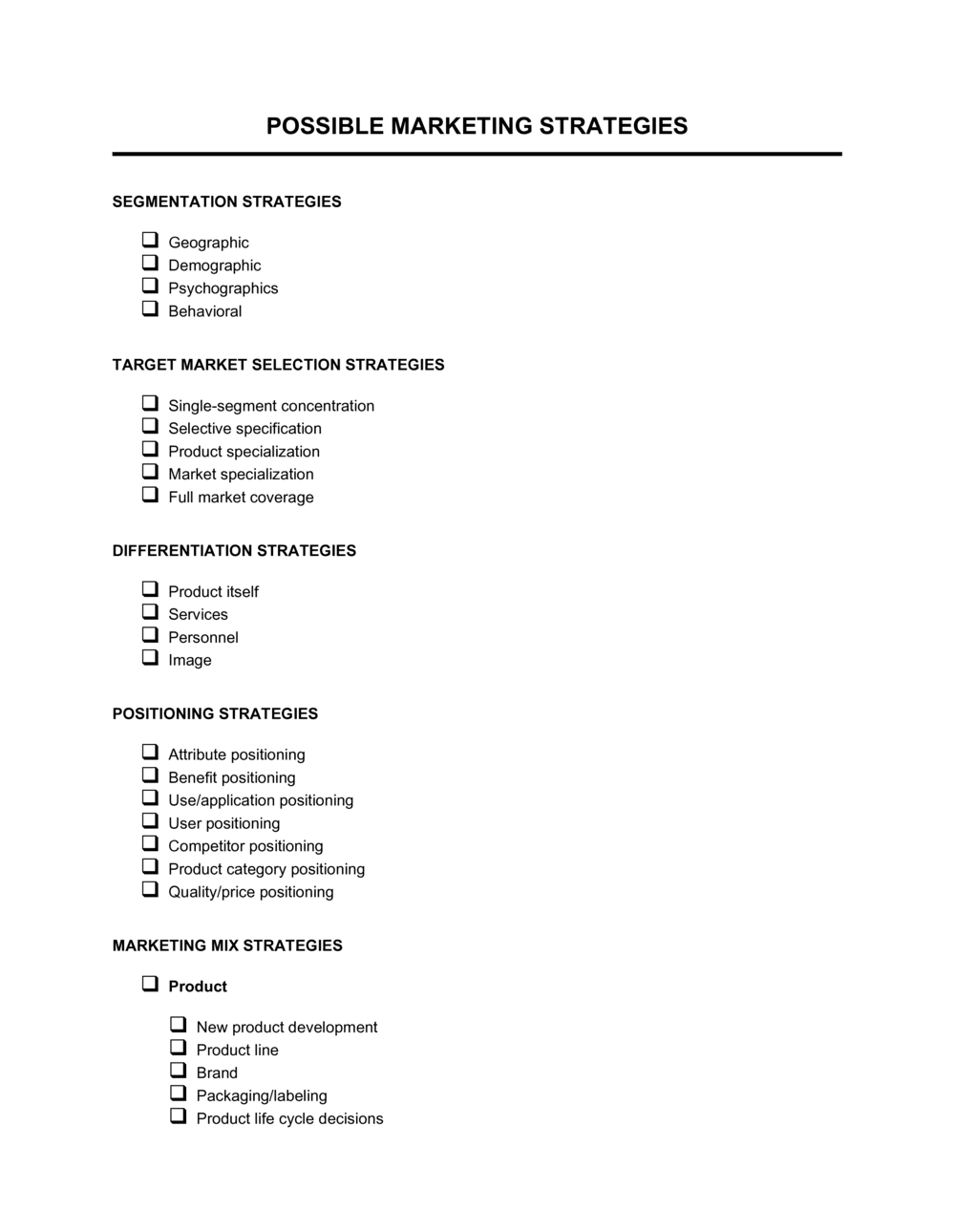 Possible Marketing Strategies Template | by Business-in-a-Box™ Possible Marketing Strategies Template | by Business-in-a-Box™