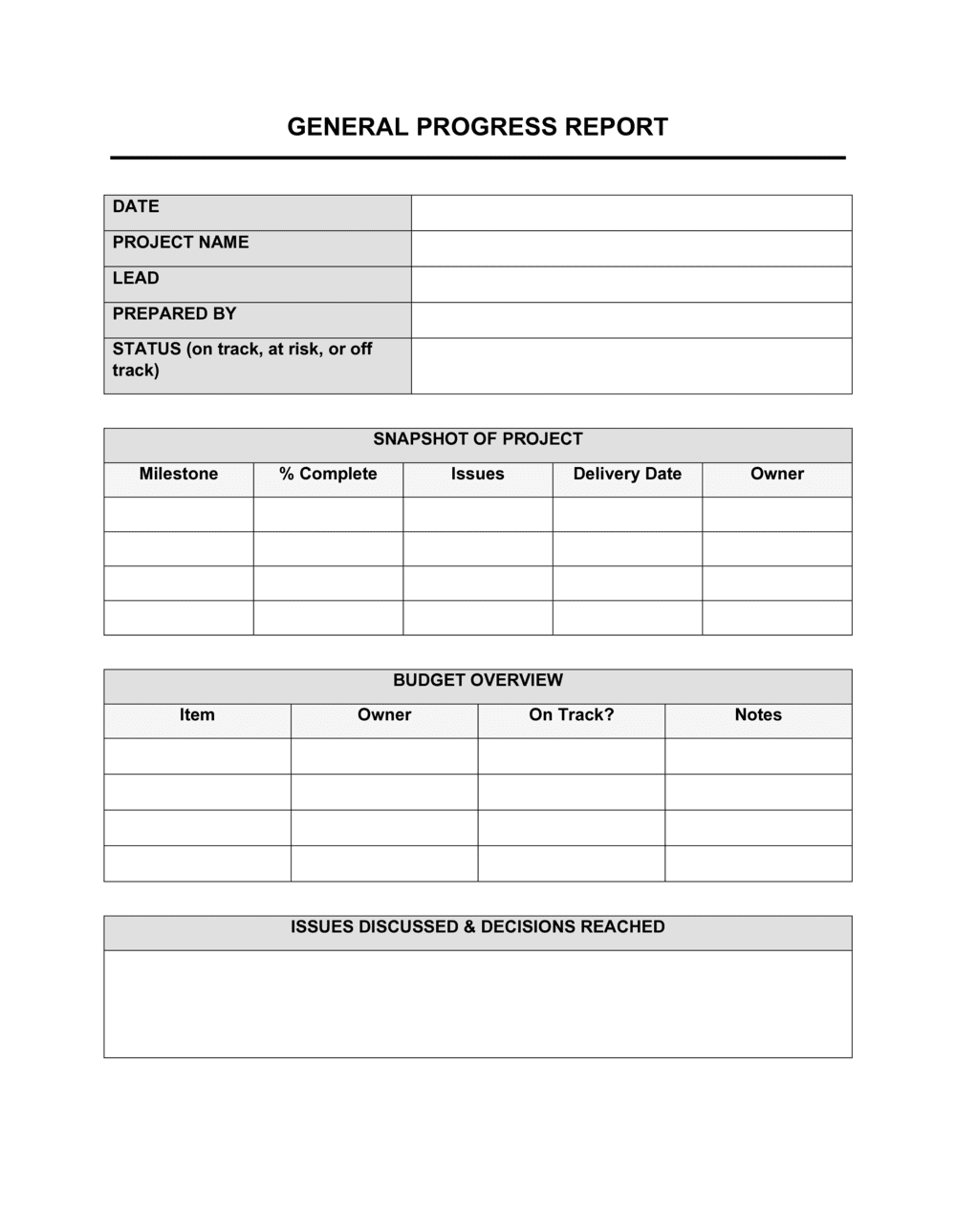 Company Progress Report Template