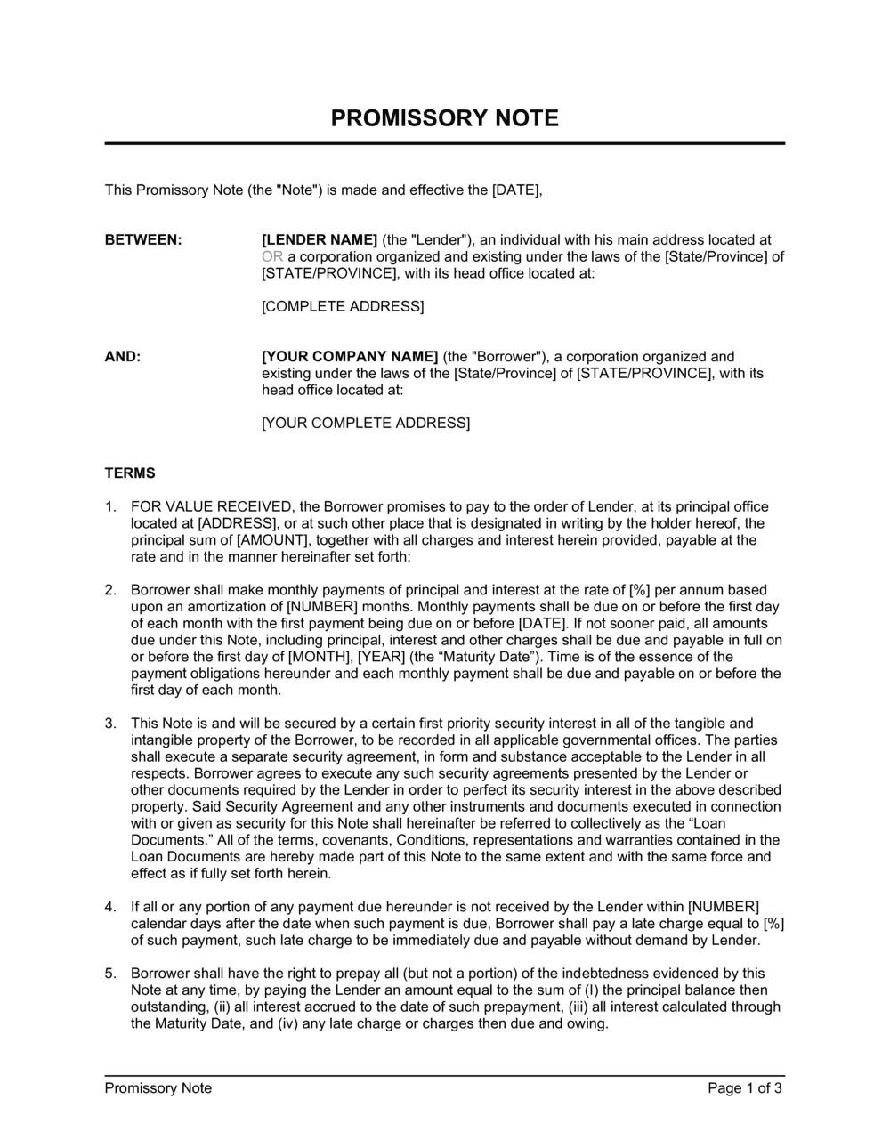 Promissory Note Template By Business in a Box 