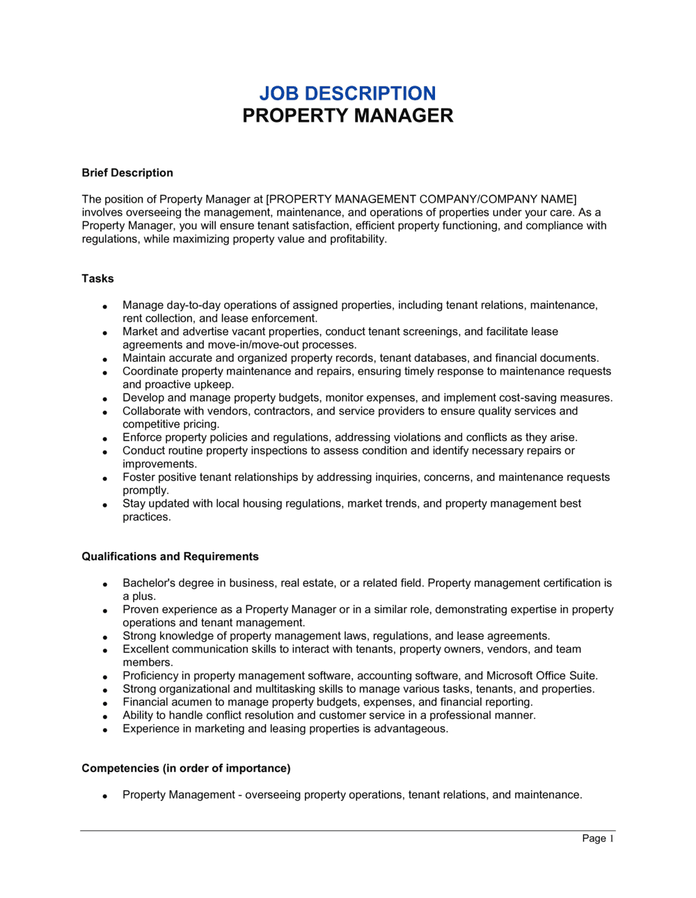 Residential Maintenance Job Description