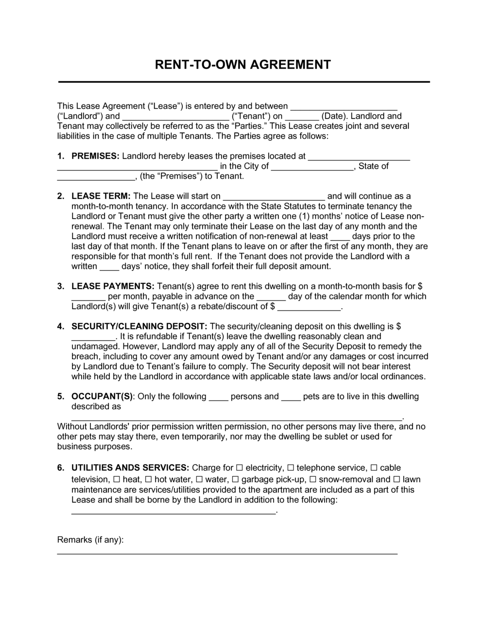 Rent To Own Agreement Template By Business in a Box 