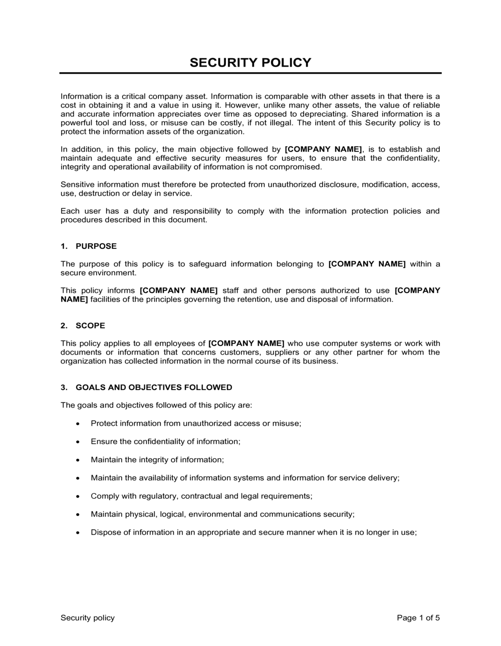 Physical Security Policy And Procedures Template Database