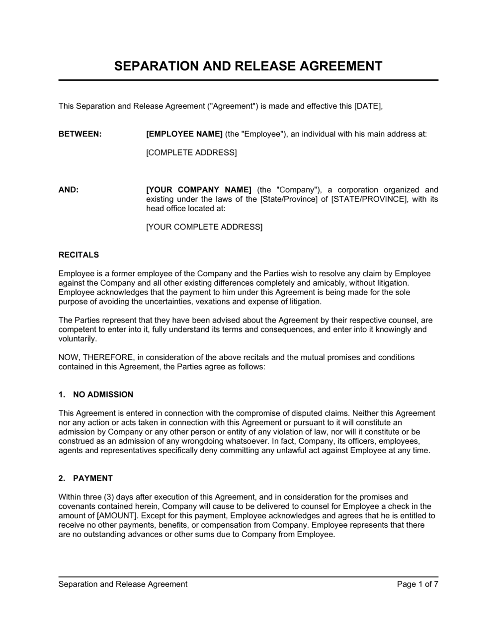 Separation And Release Agreement Template By Business in a Box Separation And Release Agreement Template By Business in a Box