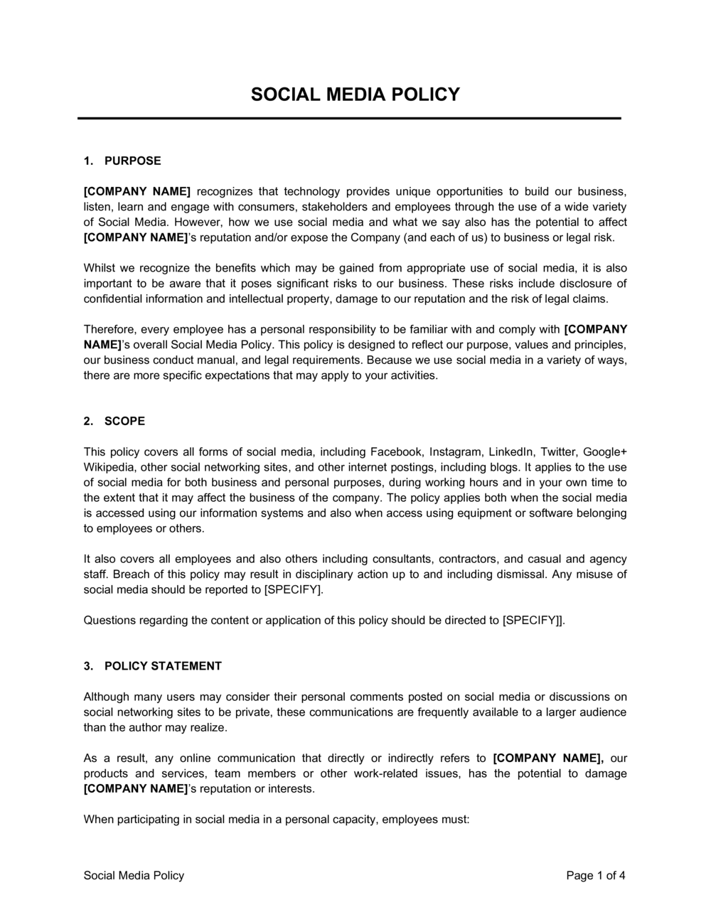 Social Media Policy Template By Business in a Box 