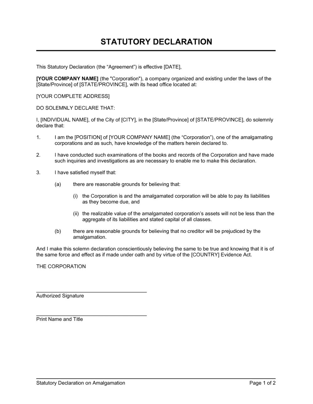 Structure Examples Statutory Declaration Centrelink Gambaran
