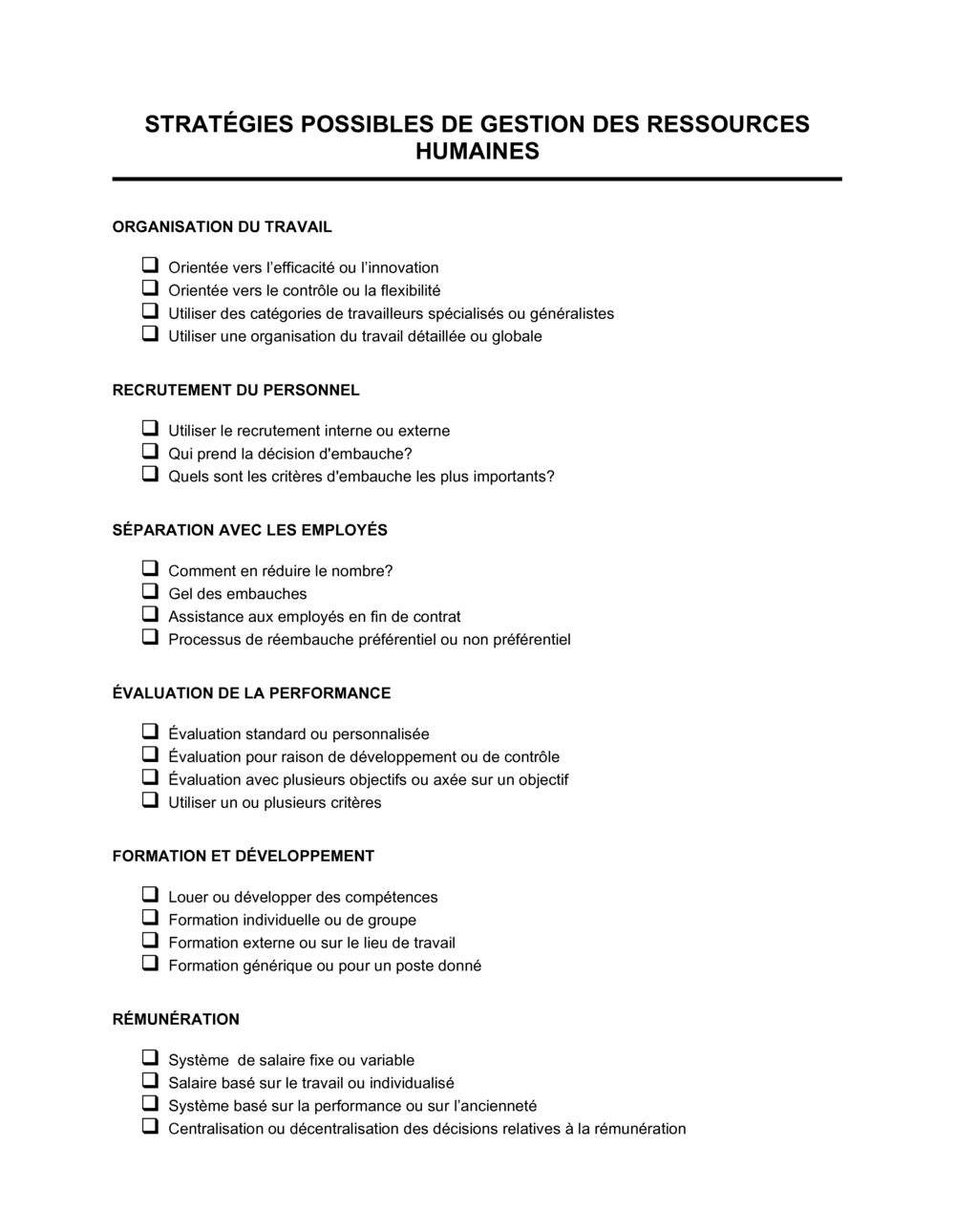 Stratégies possibles de gestion des ressources humaines [Free Download] Word & PDF